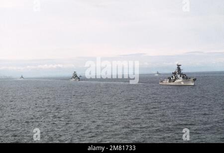 A starboard bow view of the Soviet "Kanin" class missile destroyers in ...