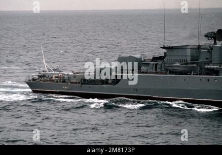 A starboard (aft) view of the Soviet "Krivak II" class guided missile ...