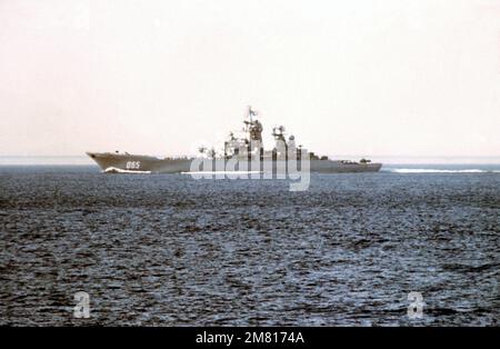 Port beam view of the Soviet Kirov class nuclear-powered guided missile ...