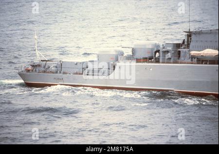 A starboard view of the aft section of the Soviet Krivak II class ...