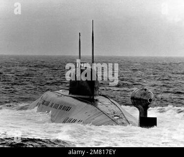 A starboard quarter view of a Soviet Victor III class nuclear-powered ...
