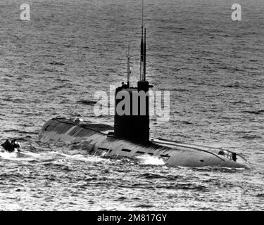 A port quarter view of a Soviet Tango-class long-range attack submarine ...