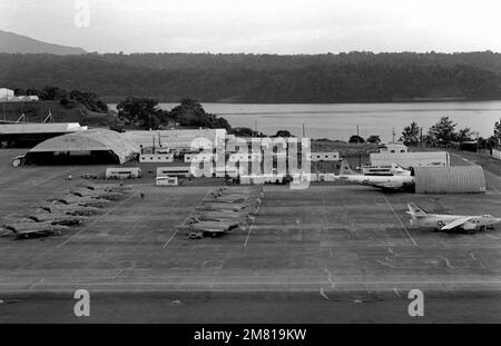 Aerial view of the Arthur W. Radford Field control tower. Base: Naval Air Station, Cubi Point ...