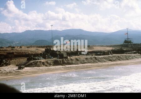 A view of Marine Beachmaster Unit 2 headquarters at Green Beach set up ...