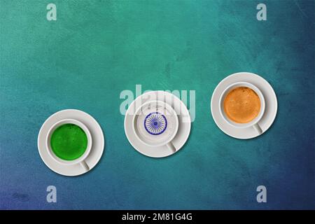 Top view of tea cups create a tricolor of Indian flag. Republic day of ...