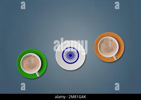 Top view of tea cups create a tricolor of Indian flag. Republic day of ...