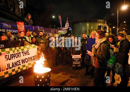 Members of Unite the Union and GMB on a picket line at Translink's ...
