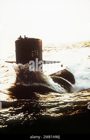 A port view of the nuclear-powered attack submarine USS CINCINNATI (SSN ...