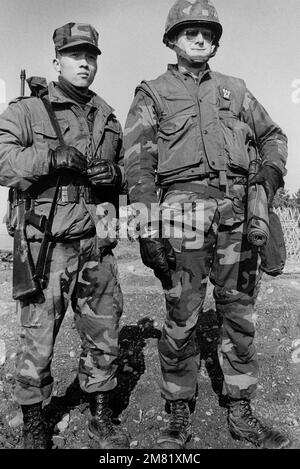 A Republic of Korea and U.S. Marine observe a ROK amphibious assault ...