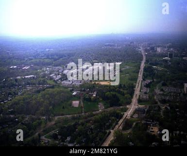 An aerial view of the Bethesda Naval Hospital. Base: Bethesda State ...