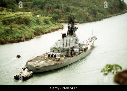 A starboard quarter view of the battleship USS NEW JERSEY (BB 62 ...