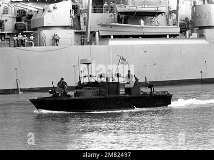 A PBR Mark II river patrol boat escorts the battleship USS IOWA (BB-61 ...