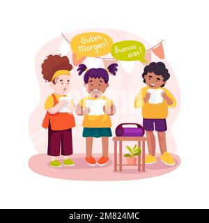 Children sing in foreign language isolated cartoon vector illustration ...