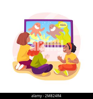 Watching cartoon in foreign language isolated cartoon vector ...