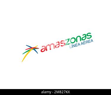 Linea Aerea Amaszonas, rotated logo, black background B Stock Photo - Alamy