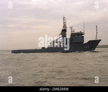 A starboard beam view of the fleet tug USS MOCTOBI (ATF 105) underway ...