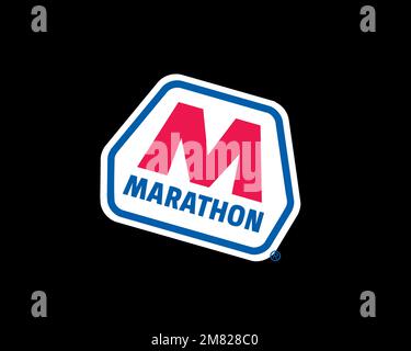 Marathon oil company, rotated logo, black background Stock Photo - Alamy