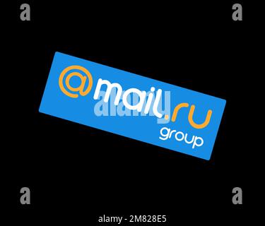 Mail. Ru, rotated logo, black background Stock Photo - Alamy