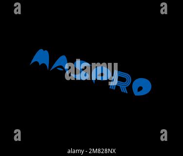 Maspro Denkoh, rotated logo, black background Stock Photo - Alamy