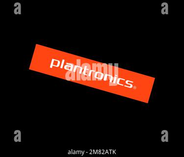 Plantronics, rotated logo, black background Stock Photo - Alamy
