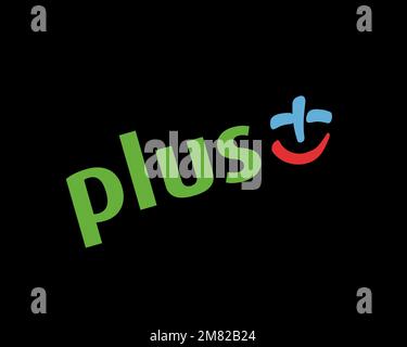 Plus telecommunications Poland, rotated logo, black background B Stock ...