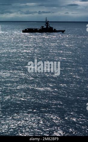 Ecuadorian navy ship ESMERALDAS (CM 11) cruises off the coast of ...