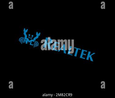 Realtek, rotated logo, black background Stock Photo - Alamy