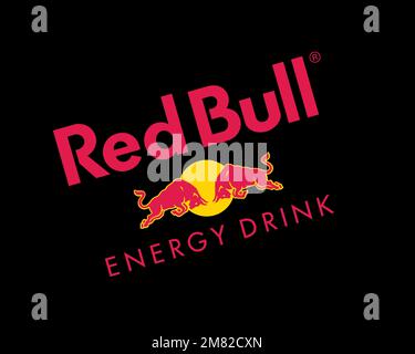 Red Bull, rotated logo, black background B Stock Photo - Alamy