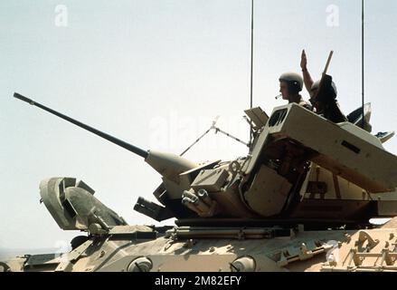 A front view of the M-3 Bradley fighting vehicle which will be used by ...