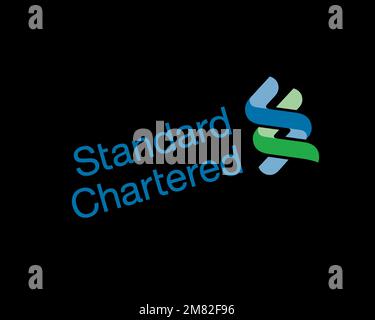 Standard Chartered, rotated logo, black background B Stock Photo - Alamy