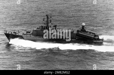 A port beam view of a Soviet Osa II guided missile craft underway ...