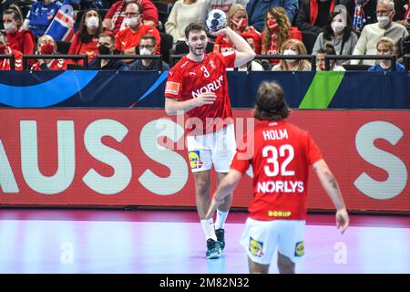 Niclas Kirkelokke and Jacob Holm (Denmark) against France. EHF Euro ...