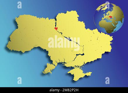 Map of Ukraine with rivers and lakes and Earth globe with Ukraine in ...