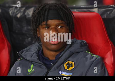 Dexter Lembikisa #81 of Wolverhampton Wanderers inspects the pitch ...