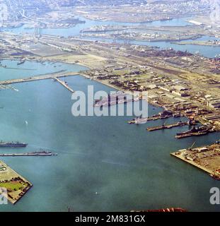 An aerial view of Long Beach Naval Shipyard. Base: Long Beach Naval ...