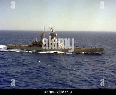 A starboard view of the nuclear-powered guided missile cruiser USS ...