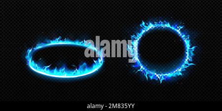 Fire rings, burning circle frames with glow and sparks isolated on ...