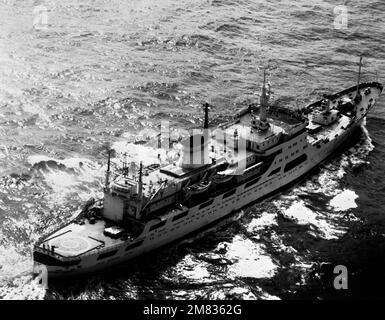 Aerial starboard quarter view of the research submarine USS DOLPHIN ...