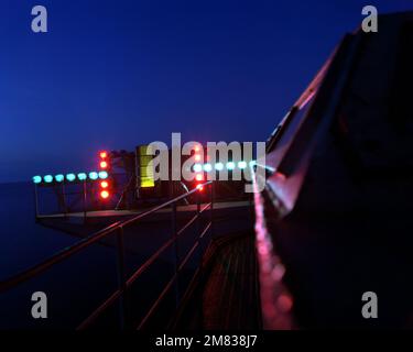 A view of the fresnel lens optical landing system (FLOLS) aboard the ...