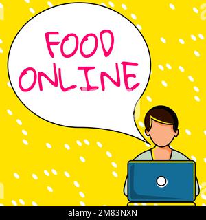 Text sign showing Food Online. Concept meaning variety of food set up ...