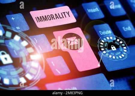 Hand writing sign Immorality, Business showcase the state or quality of ...