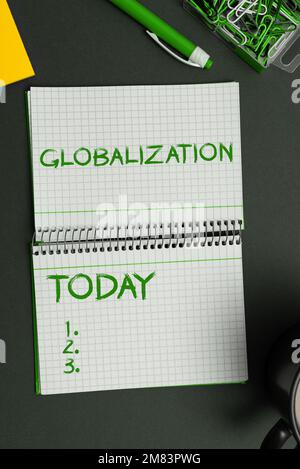 Text caption presenting Globalization. Word for development of an ...