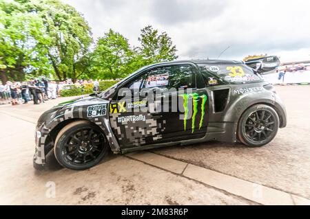 Citroen DS3 RX rally car of driver Liam Doran heading out from the ...