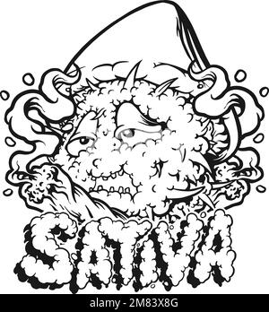 Mushrooms cannabis leaf hand lettering text illustration vector ...