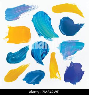 Blue paint smudge textured vector brush stroke creative art graphic set ...