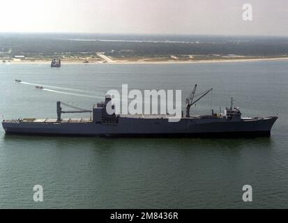 A starboard beam view of the vehicle cargo ship USNS METEOR (T-AKR-9 ...