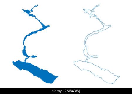 Lake Zaysan (Republic of Kazakhstan) map vector illustration, scribble ...