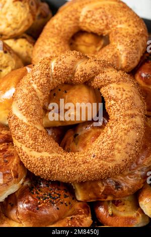 Bagel and pogaca varieties. They eat pastries in piles. Bakery products ...