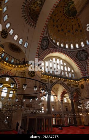 Interior view of Suleymaniye, an Ottoman imperial mosque located on the ...