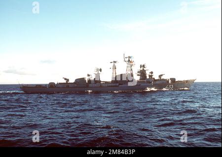 Starboard view of a Soviet Mod Kashin class guided missile destroyer ...